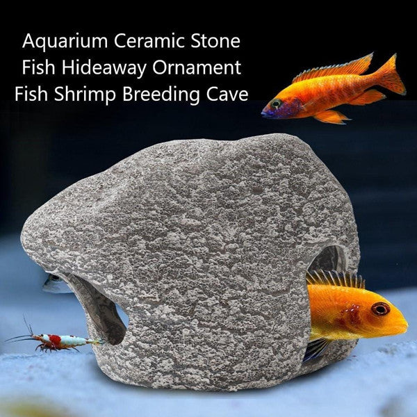Aquarium Ceramic Stone Fish Hideaway Ornament Fish Shrimp Breeding Cave ...